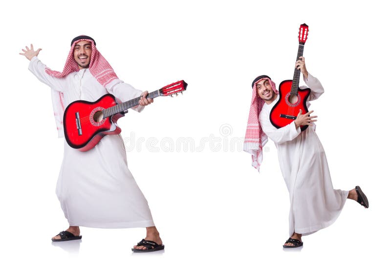 The Arab Man Playing Guitar Isolated on White Stock Image - Image of ...