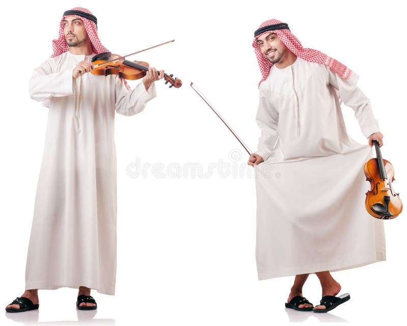 The Arab Man Playing Violin Isolated on White Stock Photo - Image of ...
