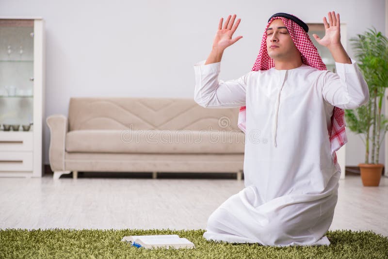 The Arab Man Praying at Home Stock Image - Image of meditation ...