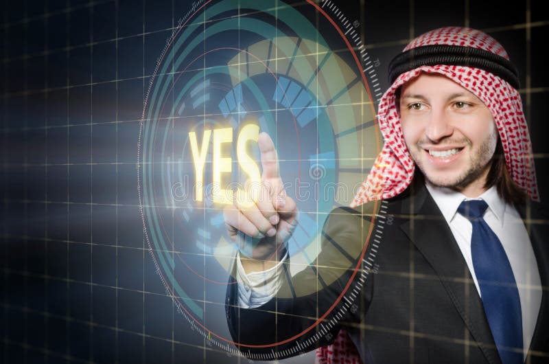 The Arab Man Pressing Yes Button Stock Photo - Image of problem ...