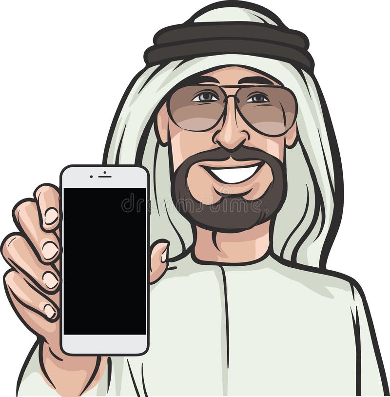 Arab Man Showing a Mobile App on a Smart Phone Stock Vector ...