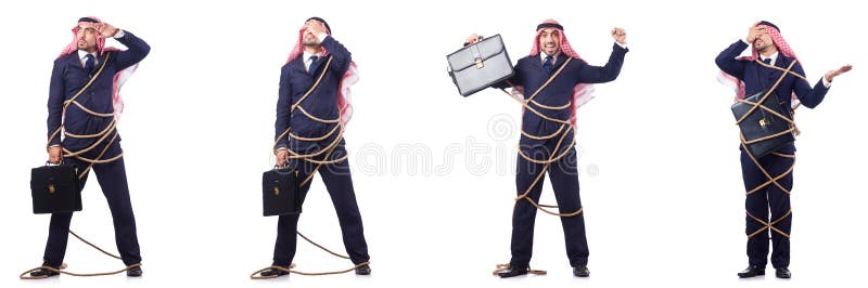 Arab man tied up with rope stock image. Image of montage - 148633935