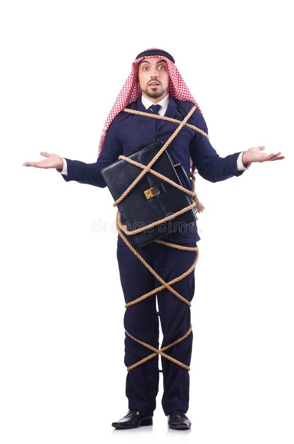 Arab man tied up with rope stock photo. Image of restrained - 32480574