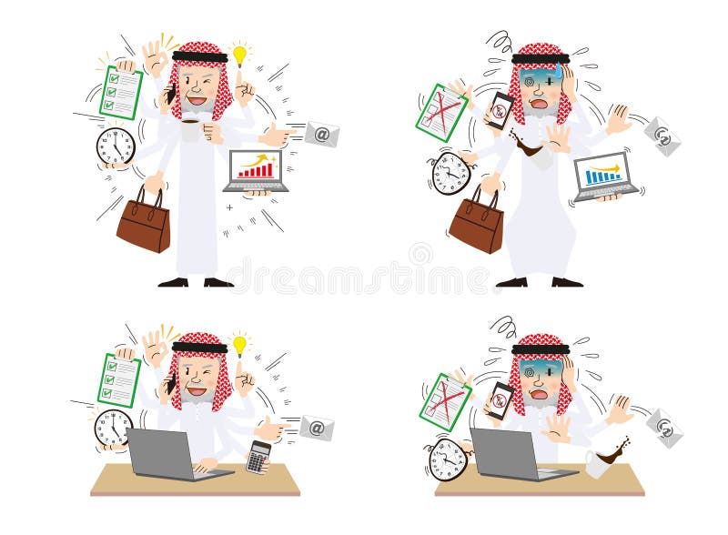 Arab Man with Multi Tasking and Multi Skill Stock Vector - Illustration ...