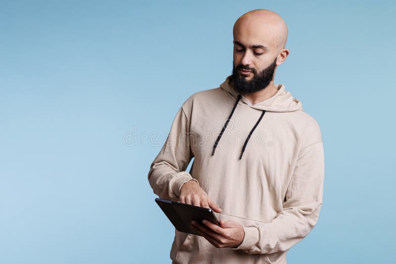 Arab Man Using Tablet, Surfing Internet Stock Image - Image of read ...