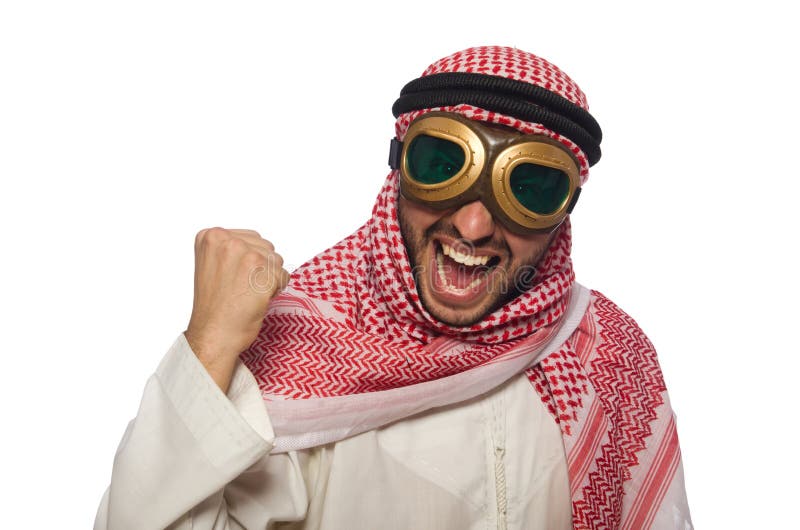 Arab Man Wearing Aviator Glasses Isolated on White Stock Image - Image ...