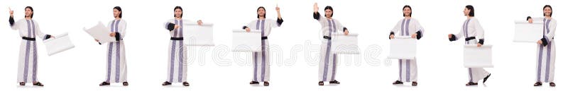 The Arab Man with White Paper Isolated on White Stock Image - Image of ...