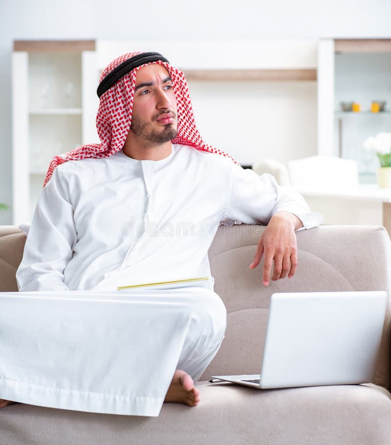 Arab Man Working at Home on His Work Stock Image - Image of boss ...