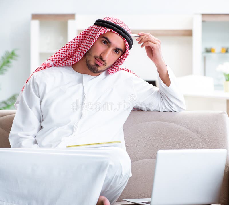 Arab Man Working at Home on His Work Stock Image - Image of employer ...