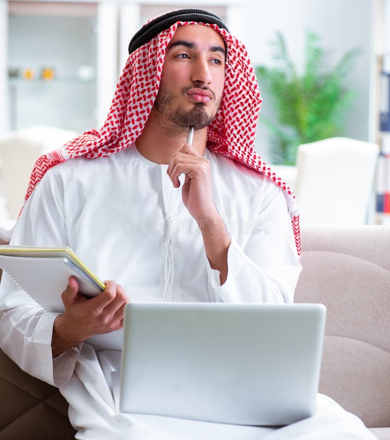 Arab Man Working at Home on His Work Stock Image - Image of freelancing ...