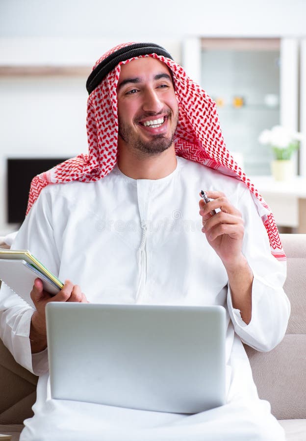 Arab Man Working at Home on His Work Stock Image - Image of manager ...