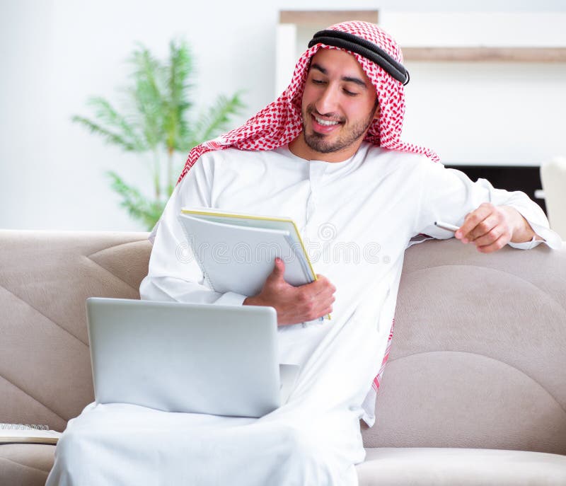 Arab Man Working at Home on His Work Stock Image - Image of freelancing ...