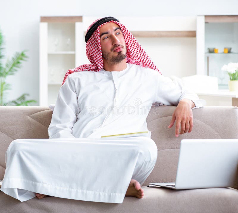 Arab Man Working at Home on His Work Stock Image - Image of executive ...