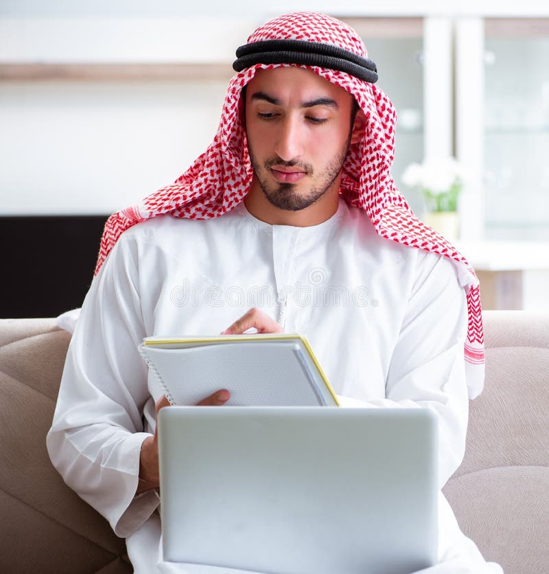 Arab Man Working at Home on His Work Stock Image - Image of attractive ...