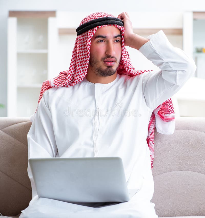 Arab Man Working at Home on His Work Stock Photo - Image of businessman ...