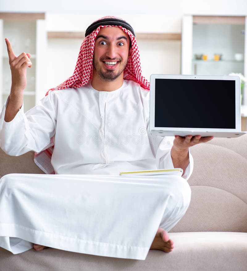 Arab Man Working at Home on His Work Stock Photo - Image of freelancer ...