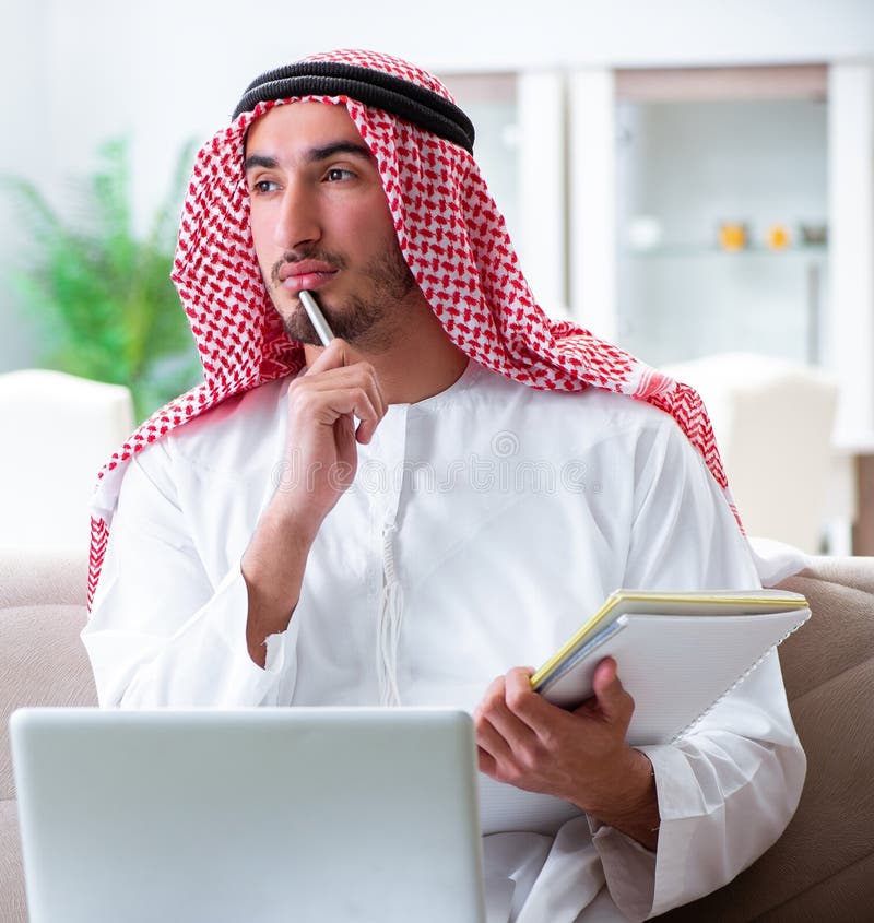 Arab Man Working at Home on His Work Stock Photo - Image of accounting ...