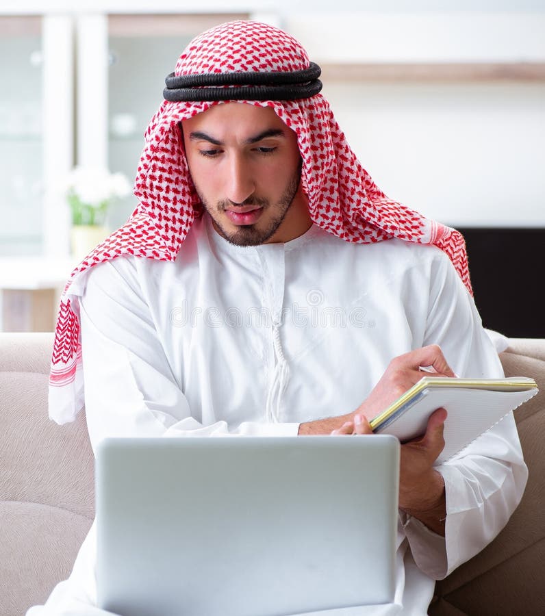 Arab Man Working at Home on His Work Stock Photo - Image of businessman ...