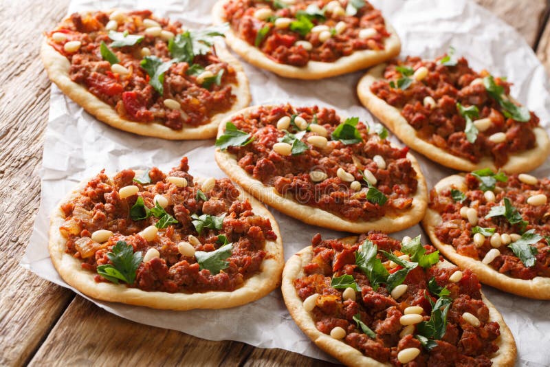 Arab Mini Pizza with Minced Meat, Tomatoes, Onions, Spices and Pine ...