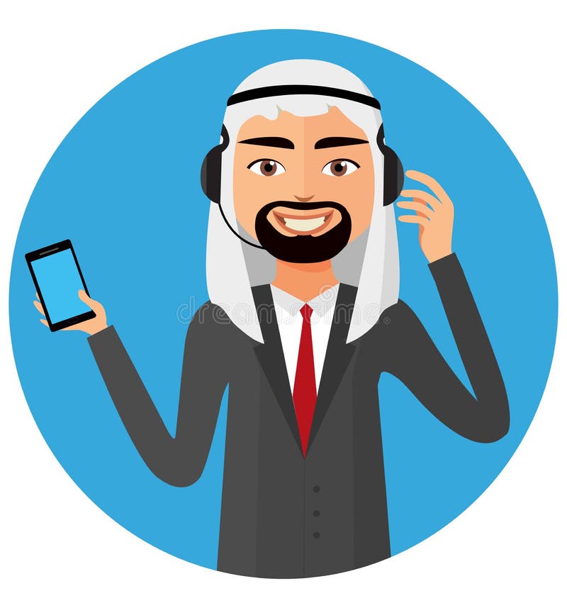 Arab Call Center Operator with Headset Icon Web Design Communication ...