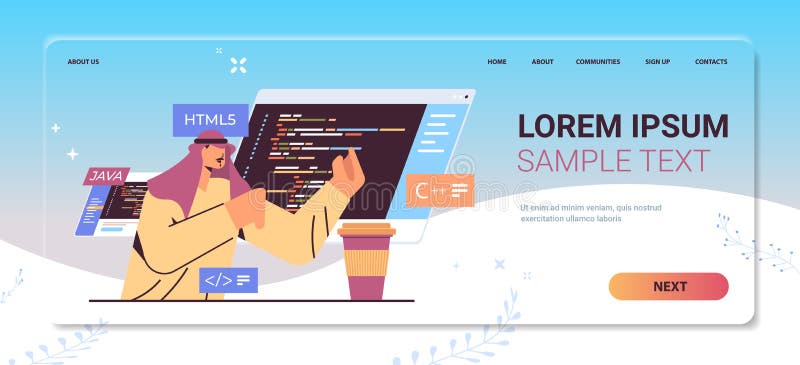 Arab Programmer Writing Code for Computer App Engineering Software ...