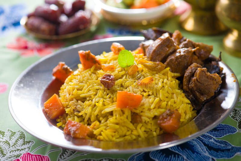Arab Rice Meat Food with Pilaf Mutton Stock Photo - Image of onion ...