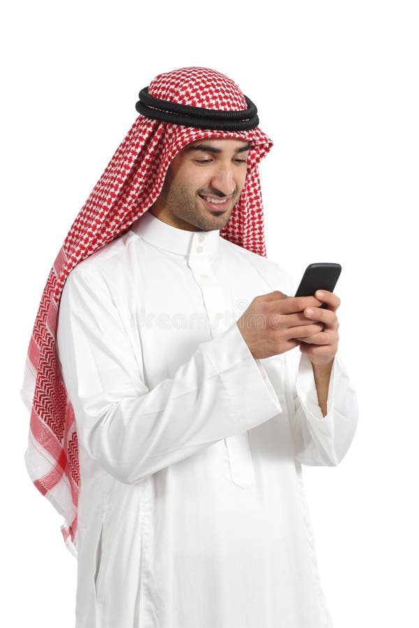Arab Saudi Emirates Happy Man Using a Smart Phone Stock Photo - Image ...