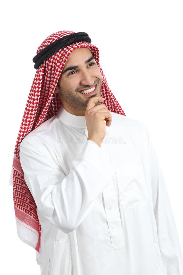 Arab Saudi Emirates Man Thinking and Looking at Side Stock Photo ...