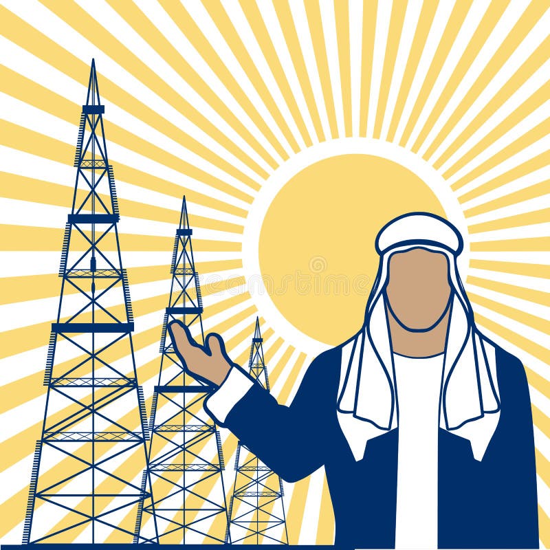 Arab Sheikh Against Oil Wells is Presented Stock Vector - Illustration ...
