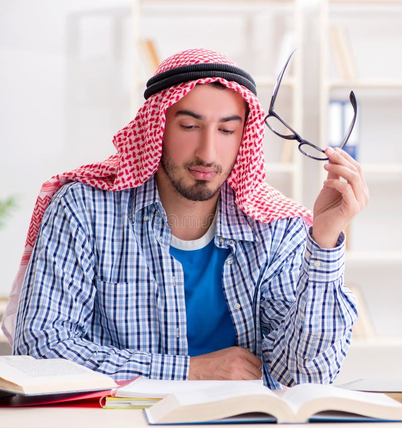 Arab Student Preparing for University Exams Stock Image - Image of book ...