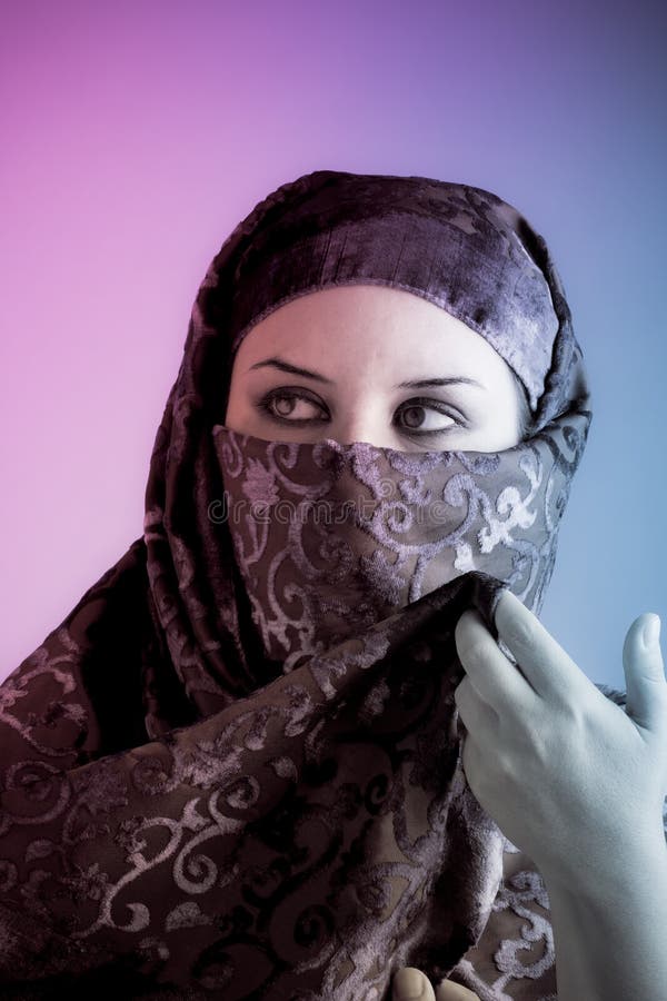 Arab Veiled Woman Dressed Lit with Two Lights Stock Image - Image of ...