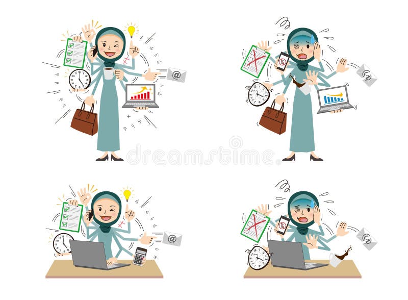 Arab Woman with Multi Tasking and Multi Skill Stock Vector ...