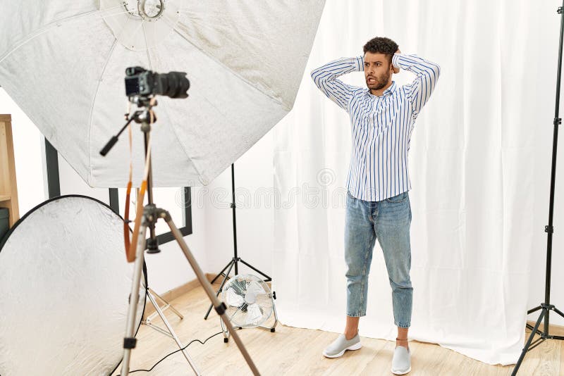Arab Young Man Posing As Model at Photography Studio Crazy and Scared ...
