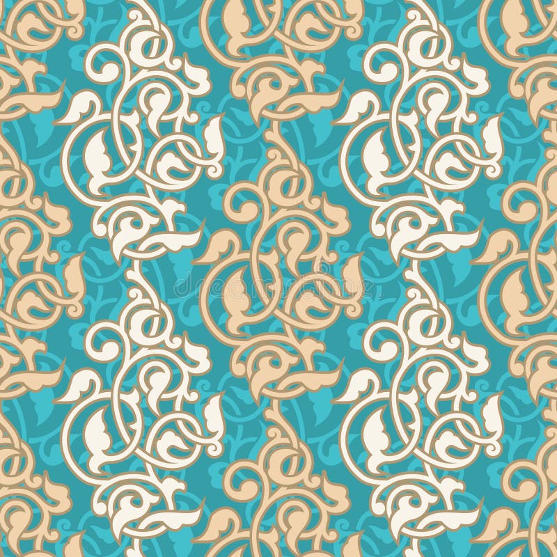 Arabesque Seamless Pattern in Blue and Grey Stock Vector - Illustration ...