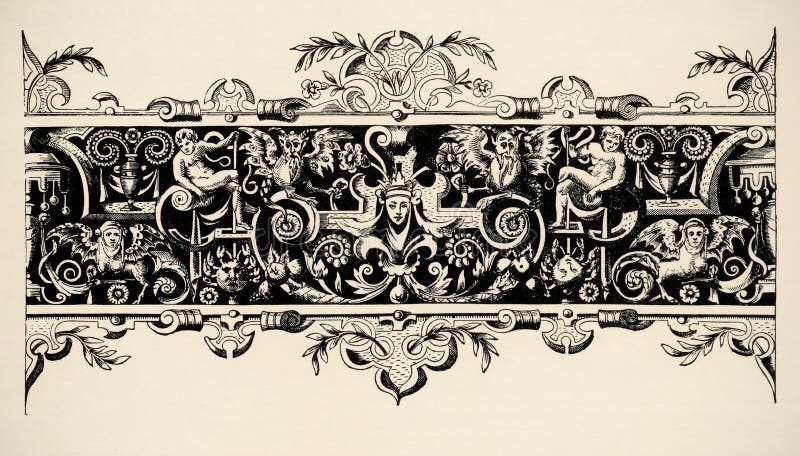 Arabesque, Renaissance . Engraving of 16 Century Stock Illustration ...
