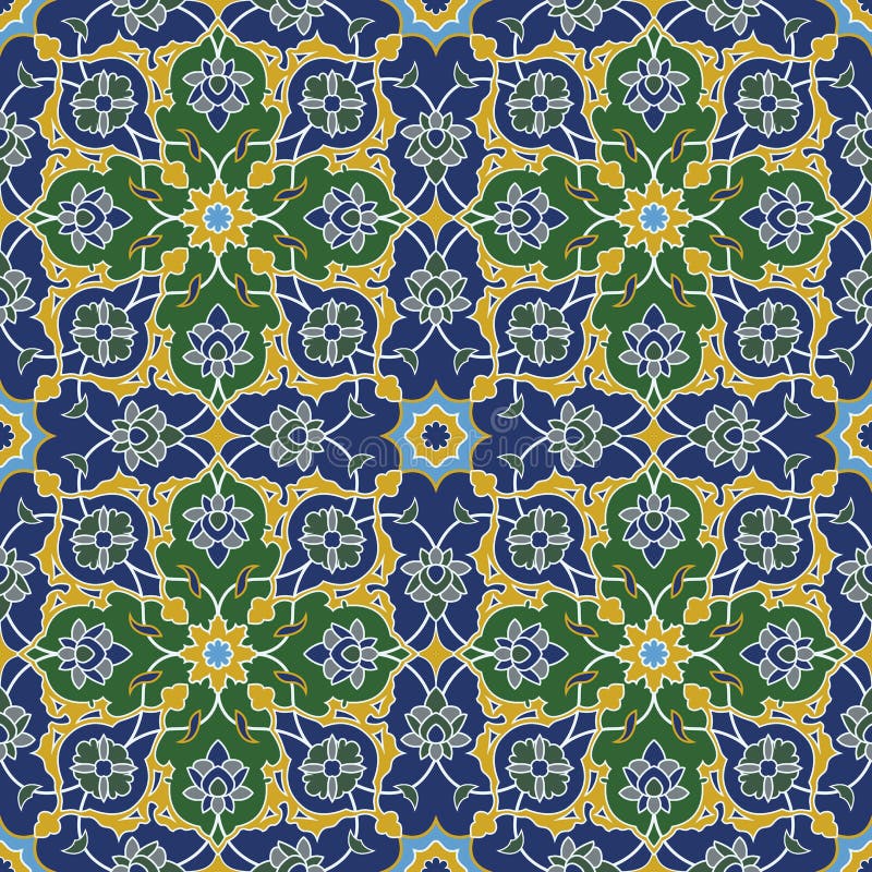 Arabesque Seamless Pattern in Blue and Green Stock Vector ...