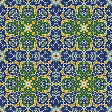 Arabesque Seamless Pattern in Blue and Green Stock Vector ...