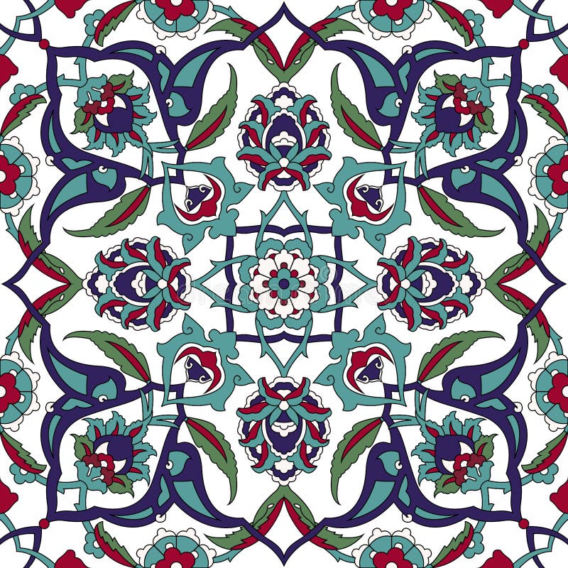 Arabesque Seamless Pattern in Blue and Yellow Stock Vector ...