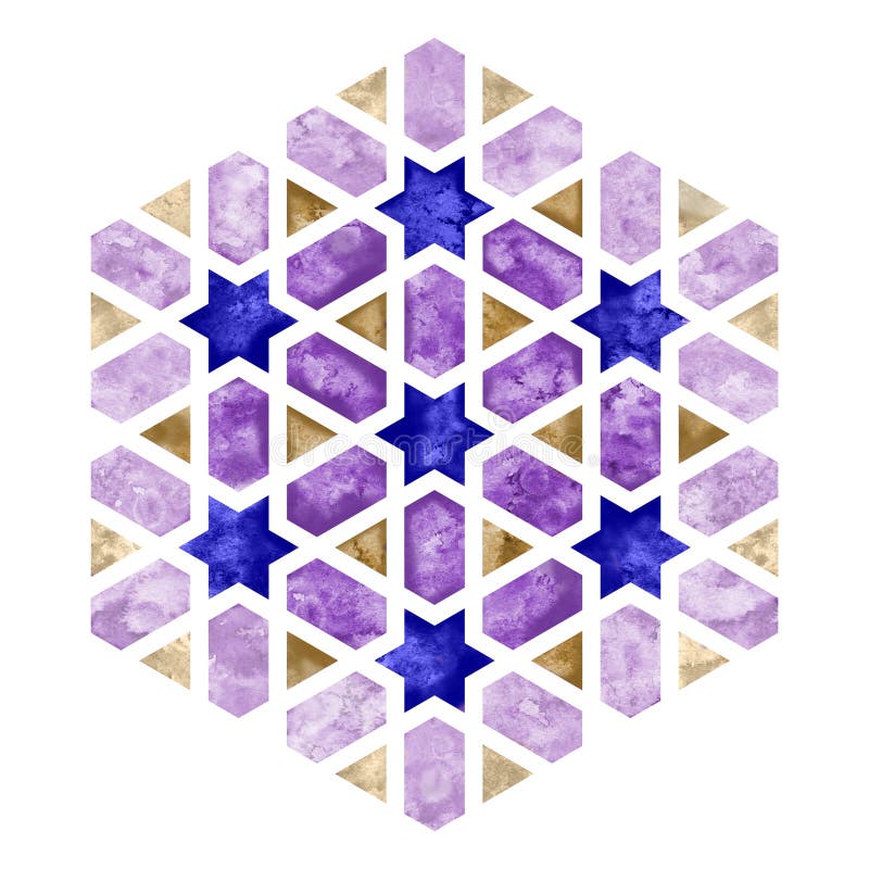 Arabesque Watercolour Tile Element. Hexagonal Geometry Emblem or Sign ...