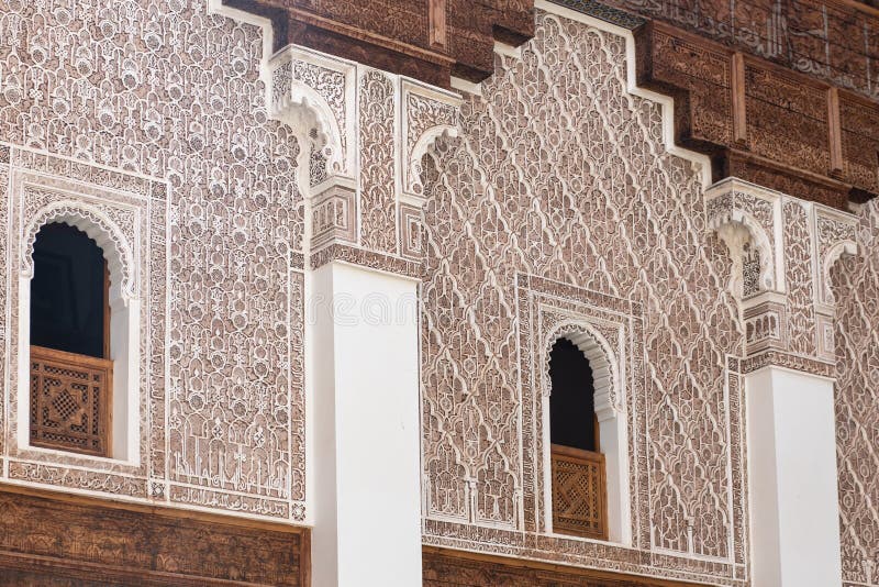 Arabian Architecture Detail on Old Windows on a Landmark in Marrakesh ...