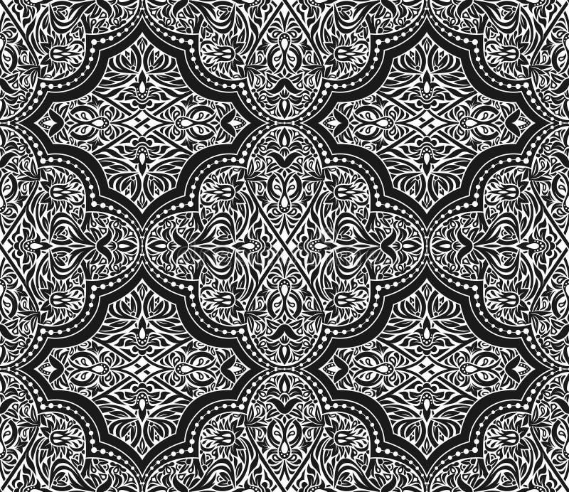 Arabian Black and White Seamless Pattern with Flowers and Frames Stock ...