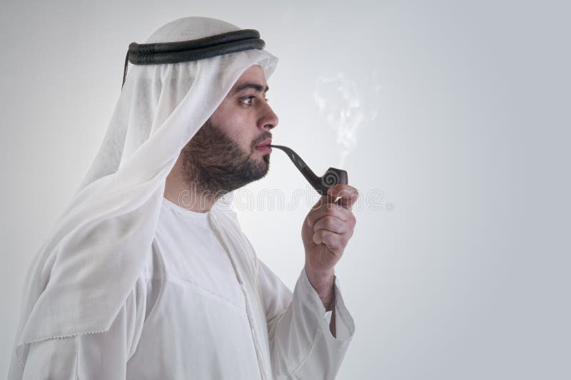 Arabian Business Man Smoking Pipe Stock Image - Image of kuwait, brown ...