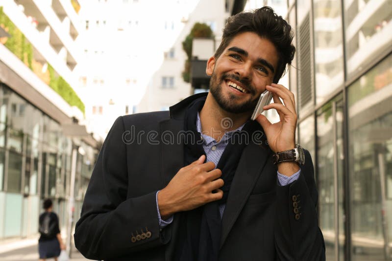 Business Man Talking on Mobile Phone. Stock Image - Image of mixed ...