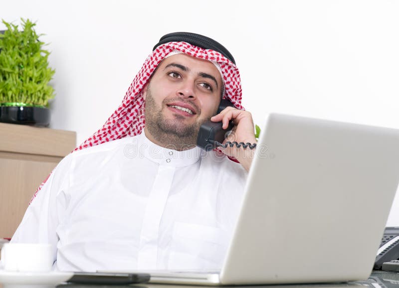Arabian Business Man In Office Having A Phone Call Stock Image - Image ...