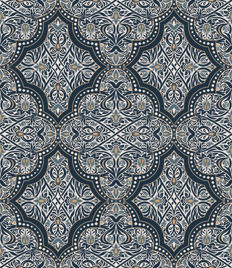 Arabian Black and White Seamless Pattern with Flowers and Frames Stock ...