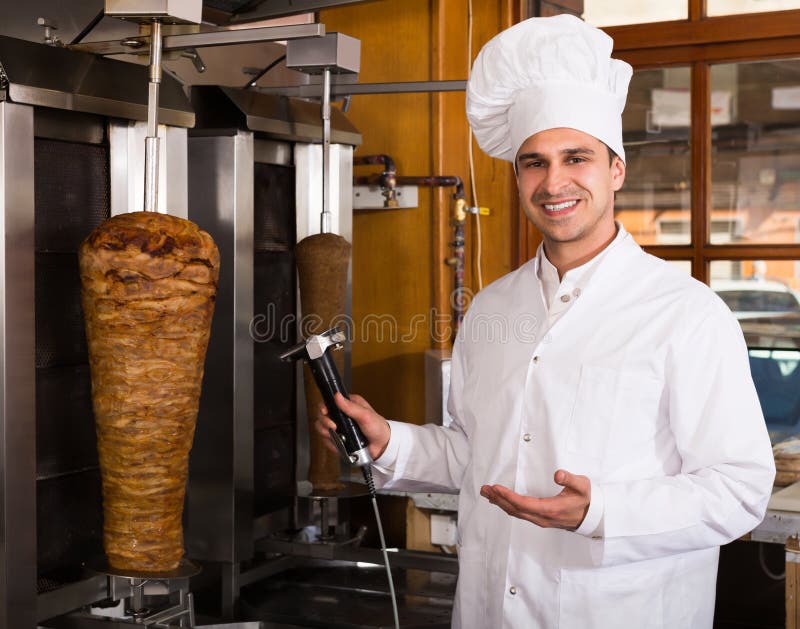 Arabian Cook Posing Near Meat for Kebab Stock Image - Image of prepared ...