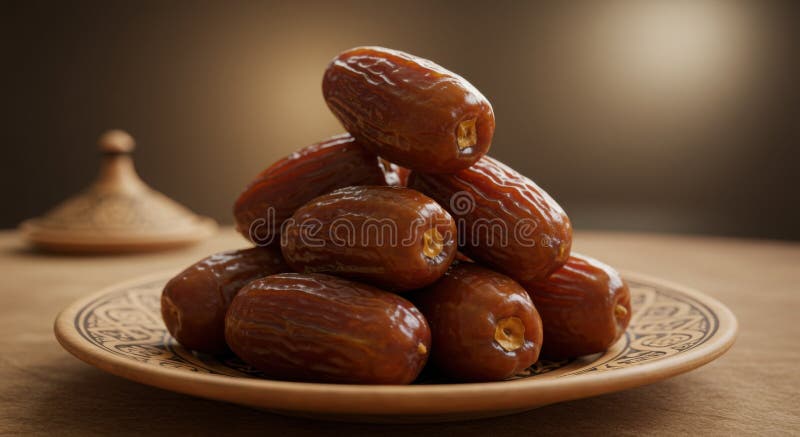 Arabian Dates Neatly Piled on Traditional Ceramic Dish - Generative AI ...