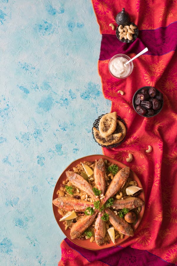 Fish Biryani. Saudi Arabian Fish Kabsa. Top View. Stock Photo - Image ...