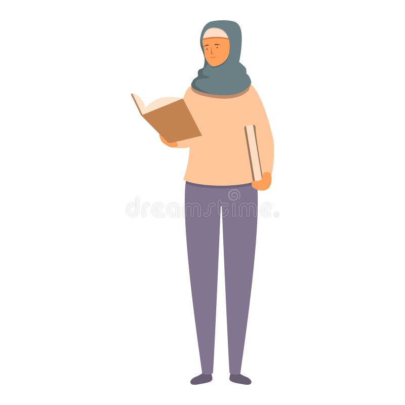 Arabian Girl Reading Book Icon Cartoon Vector. Study Course Stock ...