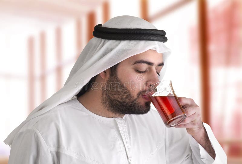 Arabian Guy Drinking Tea / Aroma Tempting Beverage Stock Image - Image ...